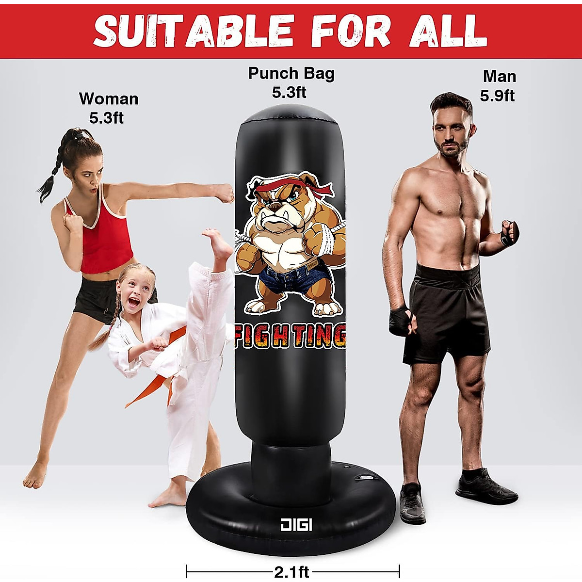 Punching Bag for Kids Teen and Adult - 61" Extra Large Inflatable Boxing Bag with Stand - Karate Toys Gifts for Birthday Christmas Stocking Stuffers for Boys Aged 4 5 6 7 8 9 10 12+