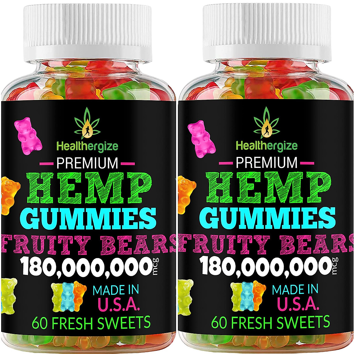 2PACK Hemp Gummies Premium Hemp Gummy Bears-for Sleep, Calm, Relax, Muscles-Omeag Hemp Oil, Natural Hemp Party Edibles-Made in USA