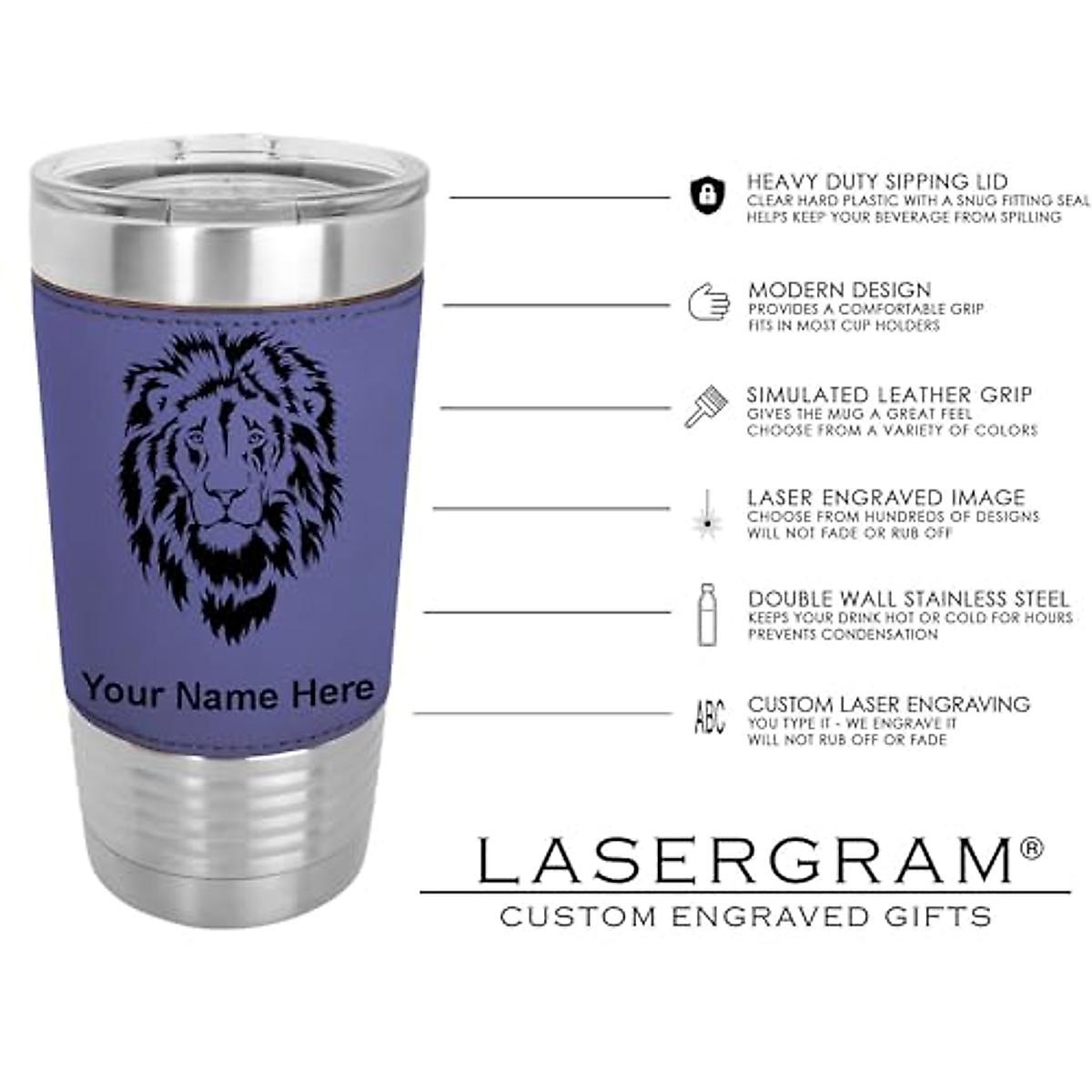 LaserGram 20oz Vacuum Insulated Tumbler Mug, Hula Hoop Woman, Personalized Engraving Included (Faux Leather, Dark Purple)