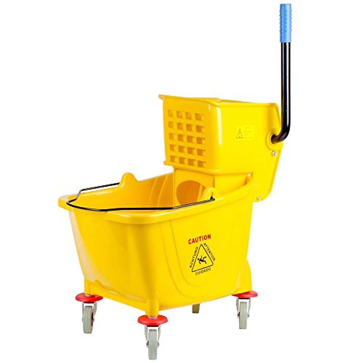 6-Piece Heavy Duty Janitorial Set Includes:Janitor Cart with 3 Storage Shelves, Vinyl Waste Bag, Mop Bucket,Wringer, Cotton-End Wet Mop Head, Mop Handle & Janitor Caddy