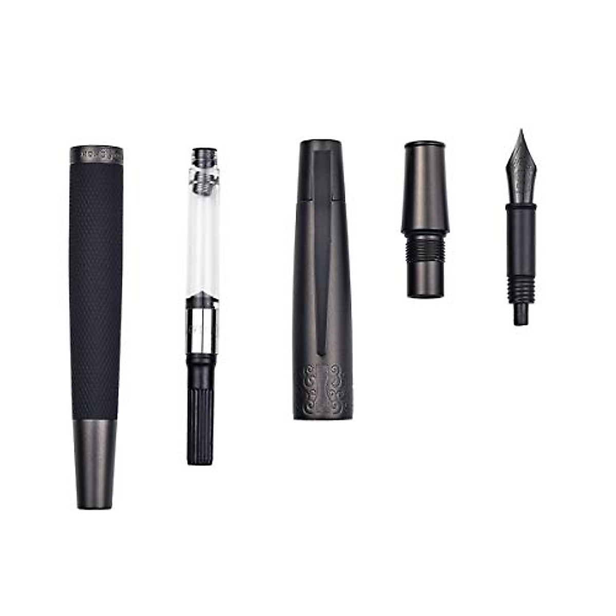 6013 Pure Black Solid Metal Fountain Pen Extra Fine Nib, Senior General Ink Converter Pen Metal Box by Hongdian