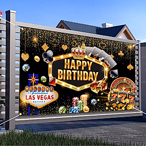 Avezano Casino Birthday Backdrop Las Vegas Casino Night Birthday Background Banner Casino Sign for 40th 50th Birthday Party Supplies (70.8x43.3inch)