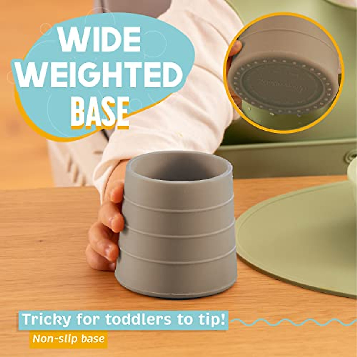 Upward Baby Silicone Cups 2 pc Set - Transition Baby Open Cup from bottle + Easy Grip Toddler cups spill proof for 1 year old + Montessori silicone cup Baby Led Weaning Supplies Dishwasher Safe(Green)