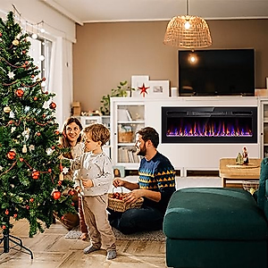 50 Inch Electric Fireplace Recessed and Wall Mounted, Fireplace Heater and Linear Fireplace, Ultra-Thin Electric Fireplace, Low Noise, with Timer, Remote Control, Adjustable 12 Flame Color, 750/1500W