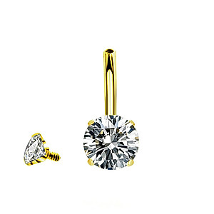 HQLA 14G Yellow Gold Plated Stainless Steel Belly Button Rings for Women Girls CZ Screw Navel Bars Body Piercing Jewelry … (1 PC AB Color)