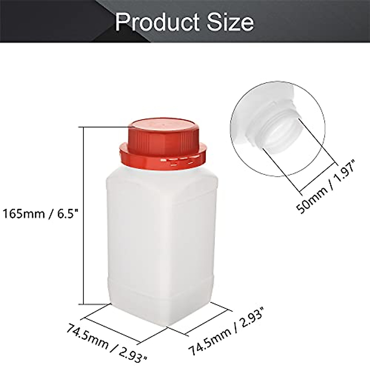 Othmro 650ml/22.1oz Plastic Lab Chemical Reagent Bottles,5pcs 50mmx74.5m(IDxH) Square Wide Mouth Liquid/Solid Sample Storage Container Sealing Bottles Red with Anti-theft Cap