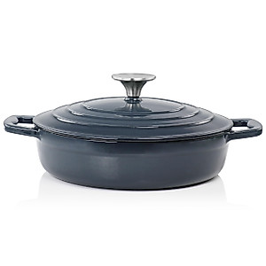MegaChef 2 Quart Round Enameled Cast Iron Braiser Pan (Dark Blue)