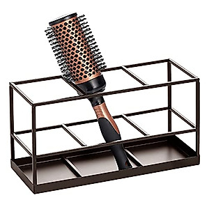 mDesign Steel Bathroom Countertop Hair Tool Storage Organizer Accessory Basket Tray, Vanity Table Holder for Hair Dryer, Straightener, Curling Iron, Styling Products, Citi Collection, Chrome