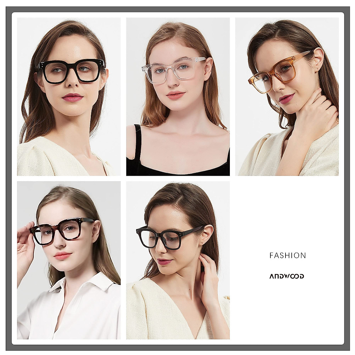 ANDWOOD Blue Light Blocking Glasses Women Computer Screen Oversized Bluelight Blocker for Big Heads Anti Eye Strain Square Black Crystal Frame