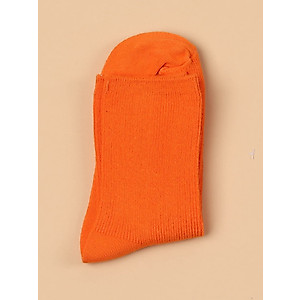 SHENHE Women's Ribbed Knit Cushioned Athletic Running Mid Calf Crew Socks Neon Orange One Size