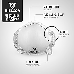 BIELCOR B200 N95 Particulate Respirator, 95% Filtration Breathing Face Masks Disposable (20 Pack), CDC | NIOSH Certified