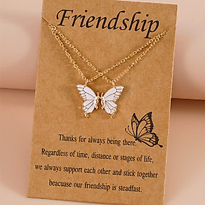 4pcs Best Friend Necklace With Card Cute BFF Friendship Butterfly Matching Necklace for Women Girls Best Friends Long Distance Birthday Gifts-blue pink