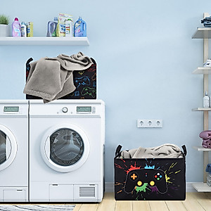 Yoande 2 Pcs Rectangle Gamer Laundry Basket Hamper Foldable Laundry Baskets Laundry Hamper Waterproof Game Storage Basket Clothes Organizer for Bedroom Bathroom