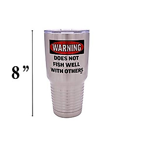 Rogue River Tactical Large Funny Fishing 30 Ounce Travel Tumbler Mug Cup w/Lid Warning Does Not Fish Well With Others Fishing Gift Fish