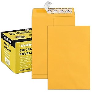 ValBox 6x9 Self Seal Catalog Security Envelopes 250 Count Small Brown Kraft Envelopes for Mailing, Storage and Organizing