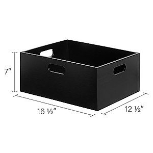 StorageWorks Bamboo Organizers for Shelves, Handcrafted Bamboo Storage Containers for Snacks, Spices, or Drinks, Black Wooden Crates with Built-in Handles, Jumbo, 1 Pack