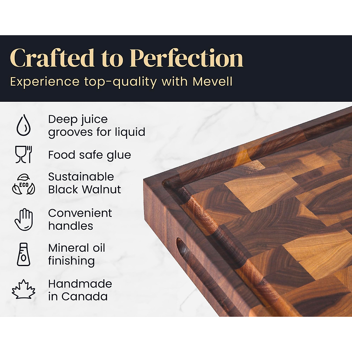 Mevell Walnut Wood Cutting Board for Kitchen, Reversible Wooden Chopping Board With Juice Grooves, Made in Canada (Walnut, 18x12x1.5)