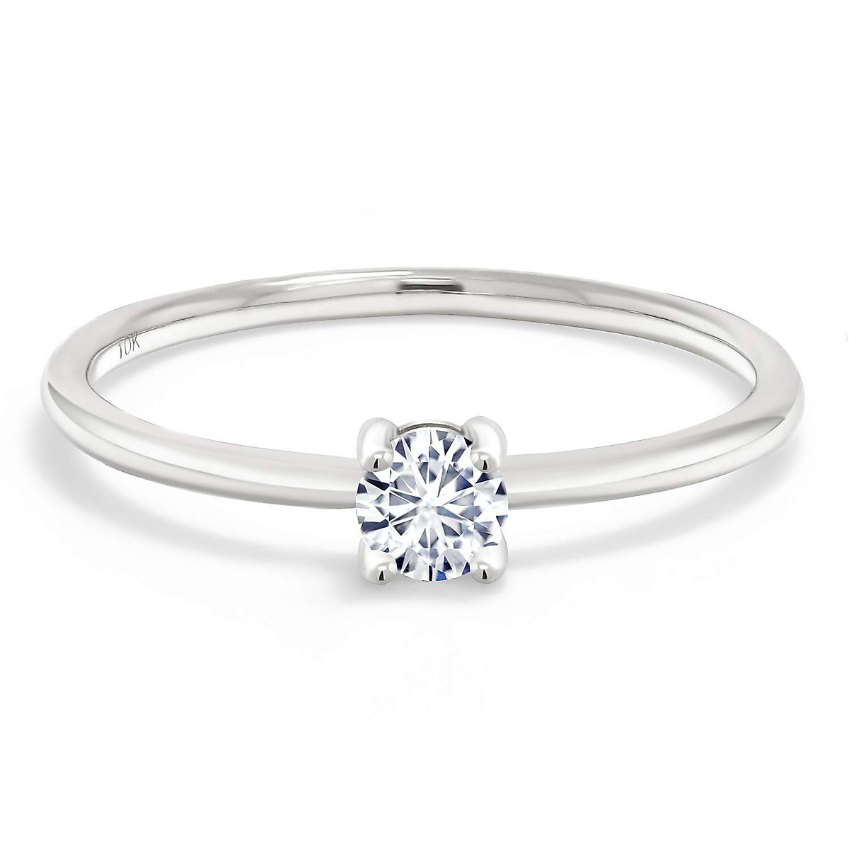 Gem Stone King 10K White Gold 3.5MM Round Gemstone Birthstone Solitaire Engagement Ring | Wedding Anniversary Promise Ring For Women | Available In Size 5, 6, 7, 8, 9