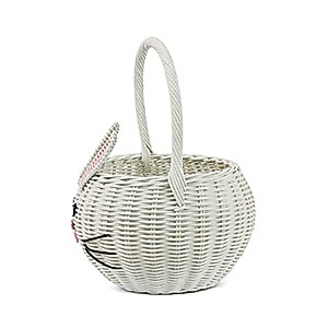 G6 COLLECTION Hand Woven Bunny Rattan Wedding Flower Girl Basket Decorative Bin Home Decor Organizer Cute Handmade Handcrafted Nursery Gift Animal Storage Decoration Easter Wicker Rabbit (Large)