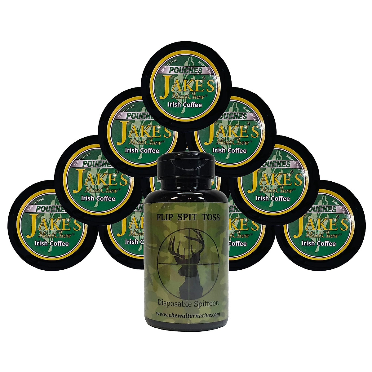 DC Crafts Nation Mud Bud Spittoon Deer with 10 Cans Jake's Mint Chew Irish Coffee Pouches