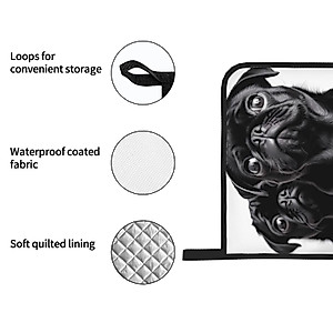 Oven Mitts and Pot Holders Set of 4 Cute Black Pug Dog Print Kitchen Oven Glove Fashion Heat Resistant Oven Gloves Set for BBQ Grill Baking Cooking Oven Microwave