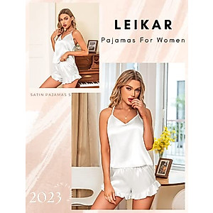 Leikar Silk Pajamas For Women Cute Cami Pajamas Sexy Satin Sleepwear White