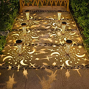 6Pack Moon Star Solar Lights Outdoor Decorative +1Pack Outdoor Solar Lantern