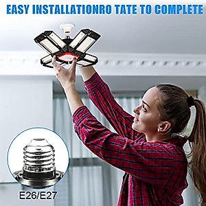 MAKDAK LED Garage Lights 2 Pack,LED Shop Light Deformable Garage Ceiling Lights with 12+1 Adjustable Multi-Position Panels,E26 6500K 18000LM Eqv 180W led Lights for Garage/Basement/Shop/Workshop