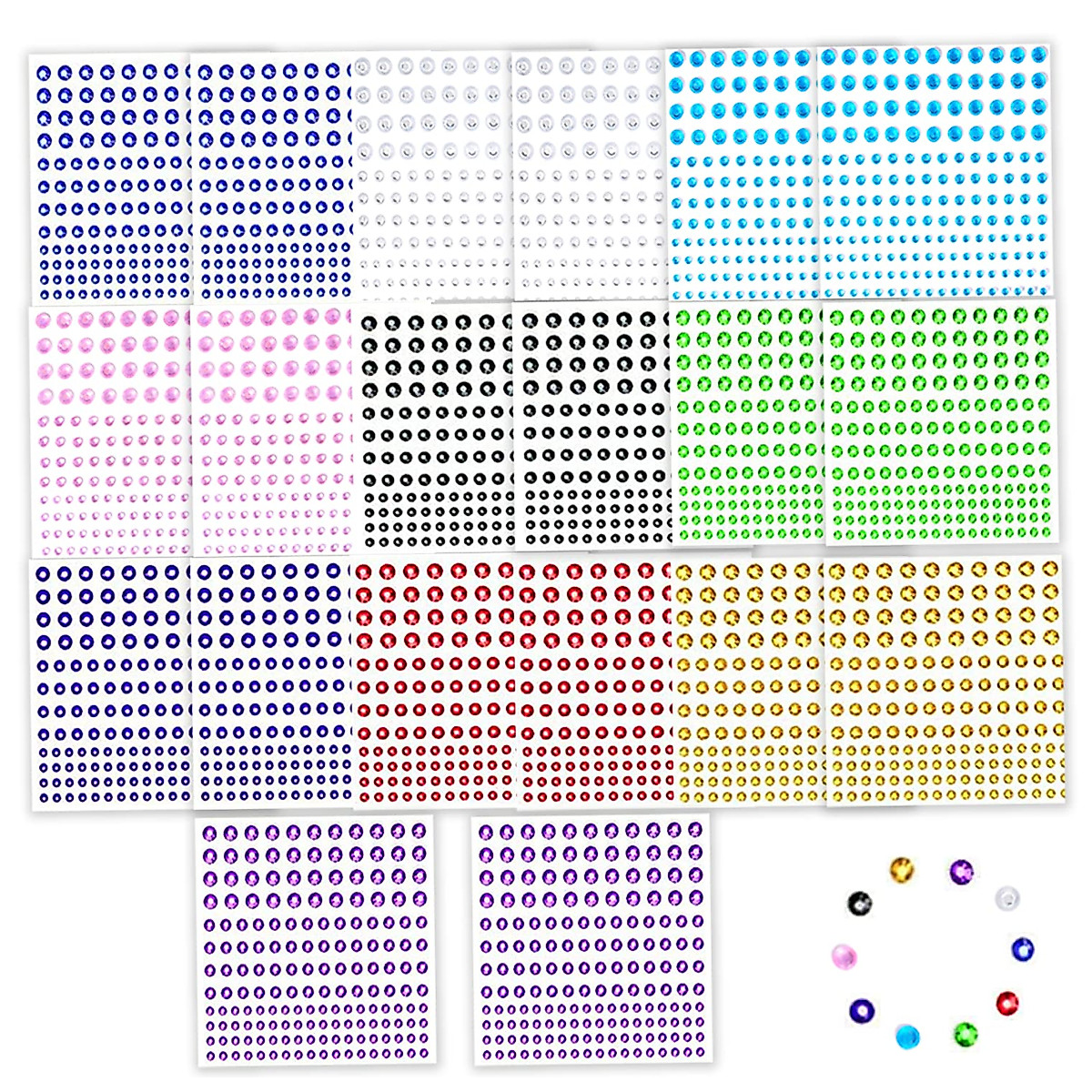 3440 pcs Rainbow Rhinestones Stickers Self Adhesive Bling Gems Jewels Stickers,Face Gem Stick on Rhinestone Strips for Nail Body DIY Craft (3 Size)