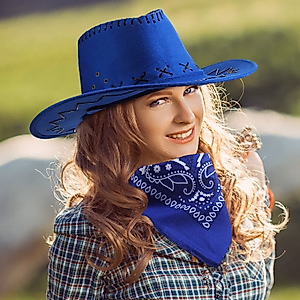15 Pieces Western Cowboy Hat Cowboy Costume Hat with 15 Pieces Paisley Bandanna Cowgirl Cap Cowgirl Costume Accessories Bulk for Adult Fancy Dress Party Supplies (Retro Style, Multicolor)