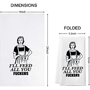 TSOTMO Retro Housewife Gift I’ll Feed All You Fuckers Novelty Hostess Gift Kitchen Towel Dish Towel (All You Fuckers Towel)