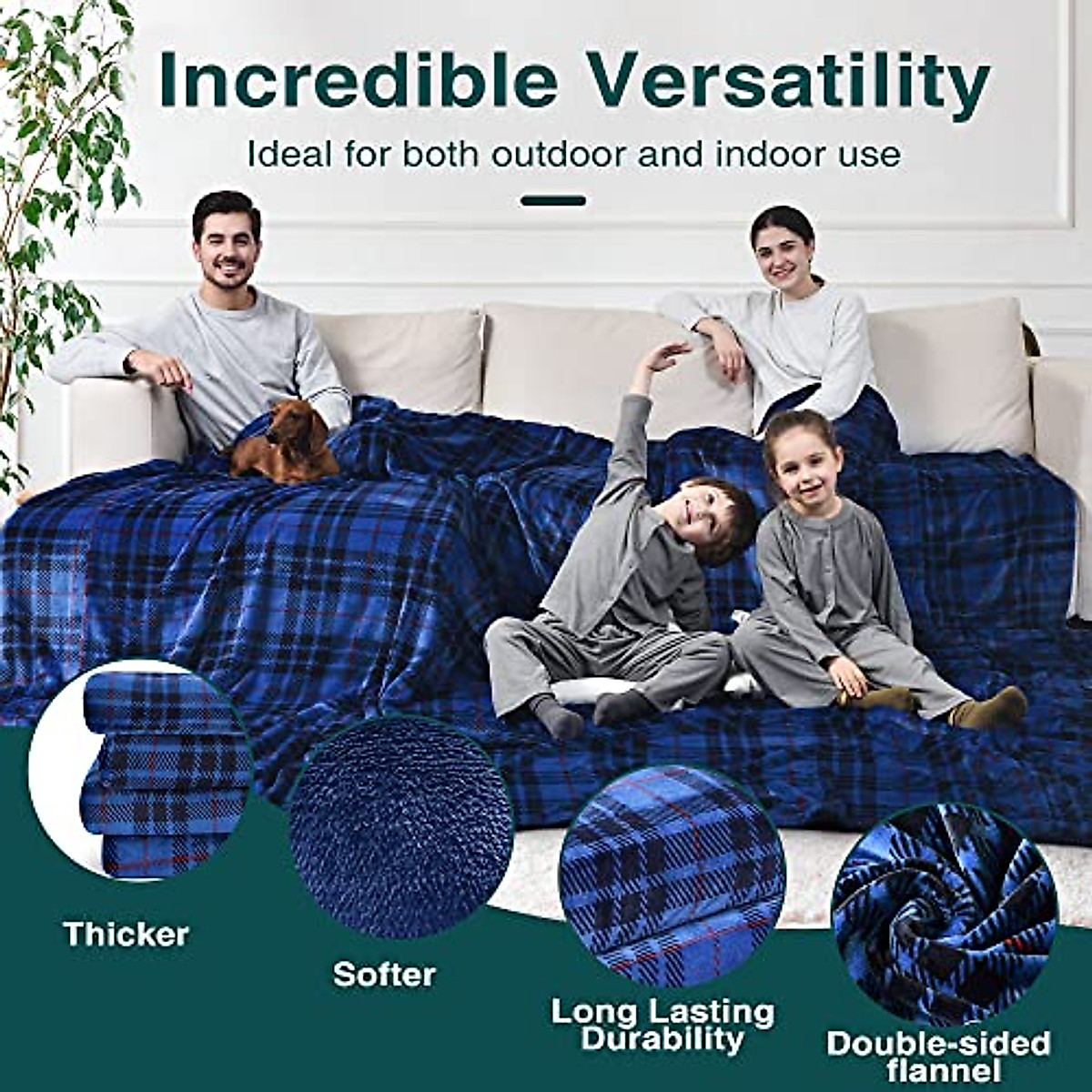 UltraCozy Big Huge Oversized Blanket, 120x120 in Oversized Blanket, Double Sided Flannel, Weighted Fleece Blanket for Bed, Couch Throw, Super Soft Cozy, Machine Washable