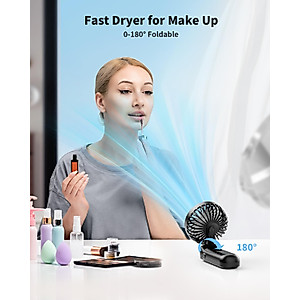 Handheld Fan, Foldable Portable Fan with LED Display, 3000mAh Battery Operated Mini Hand Held Fan, Handheld/Neck/Desk 3 in 1 Personal Small Fan for Eyelash Makeup Travel Beach Outdoor Black