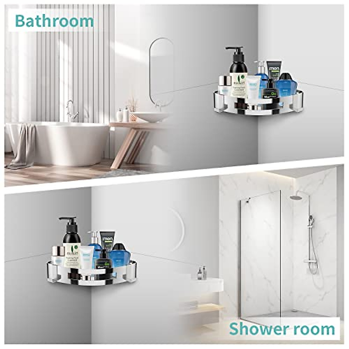 Shower Caddy Corner Shelf Bathroom Organizer, Drill Bathroom Shelf Storage Rack Wall Mounted for Shower Bathroom Kitchen