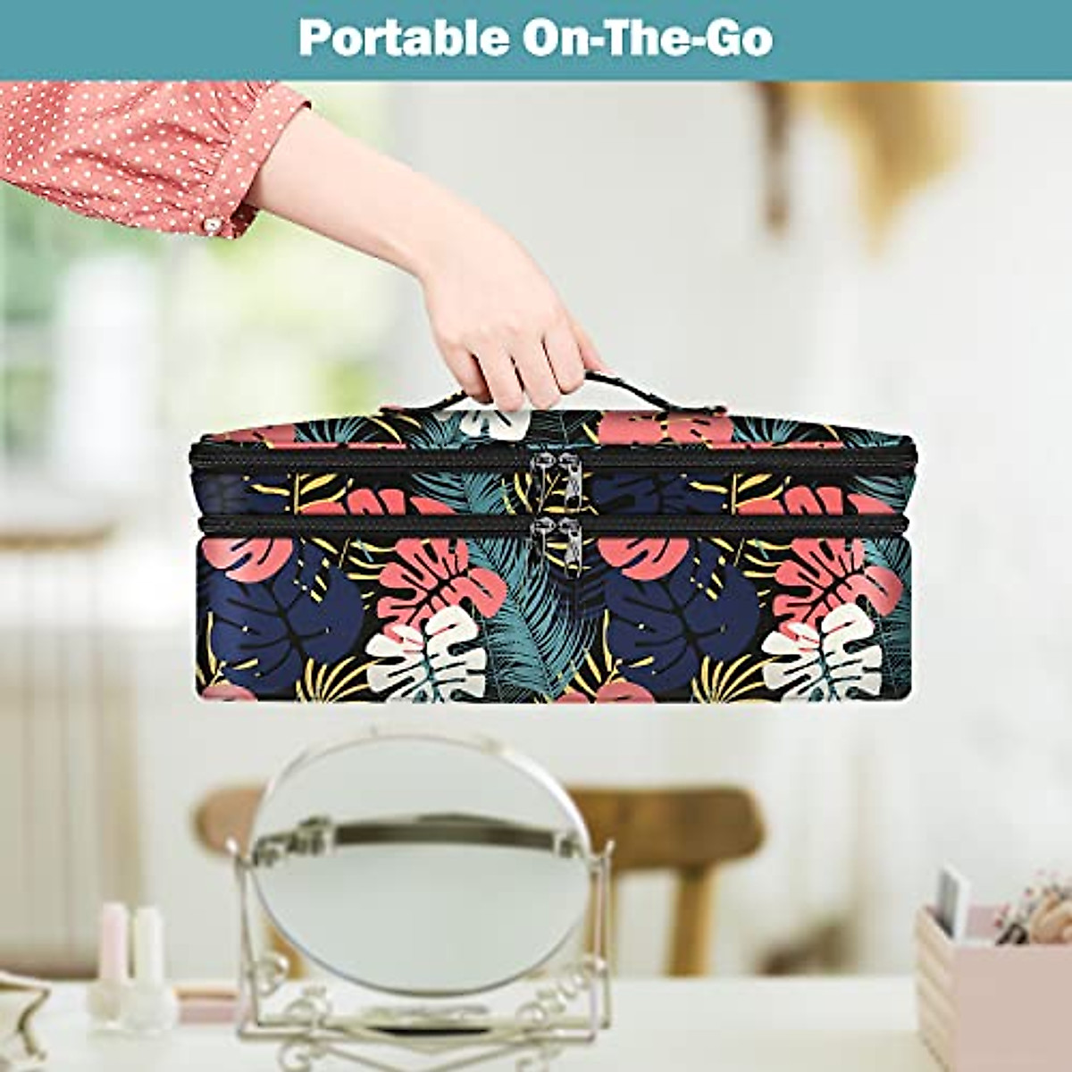 SITHON Double-Layer Travel Carrying Case for Revlon One-Step Hair Dryer/Volumizer/Styler, Water Resistant Storage Organizer Bag Compatible with Shark FlexStyle Attachment (Bag Only) (Leaves)