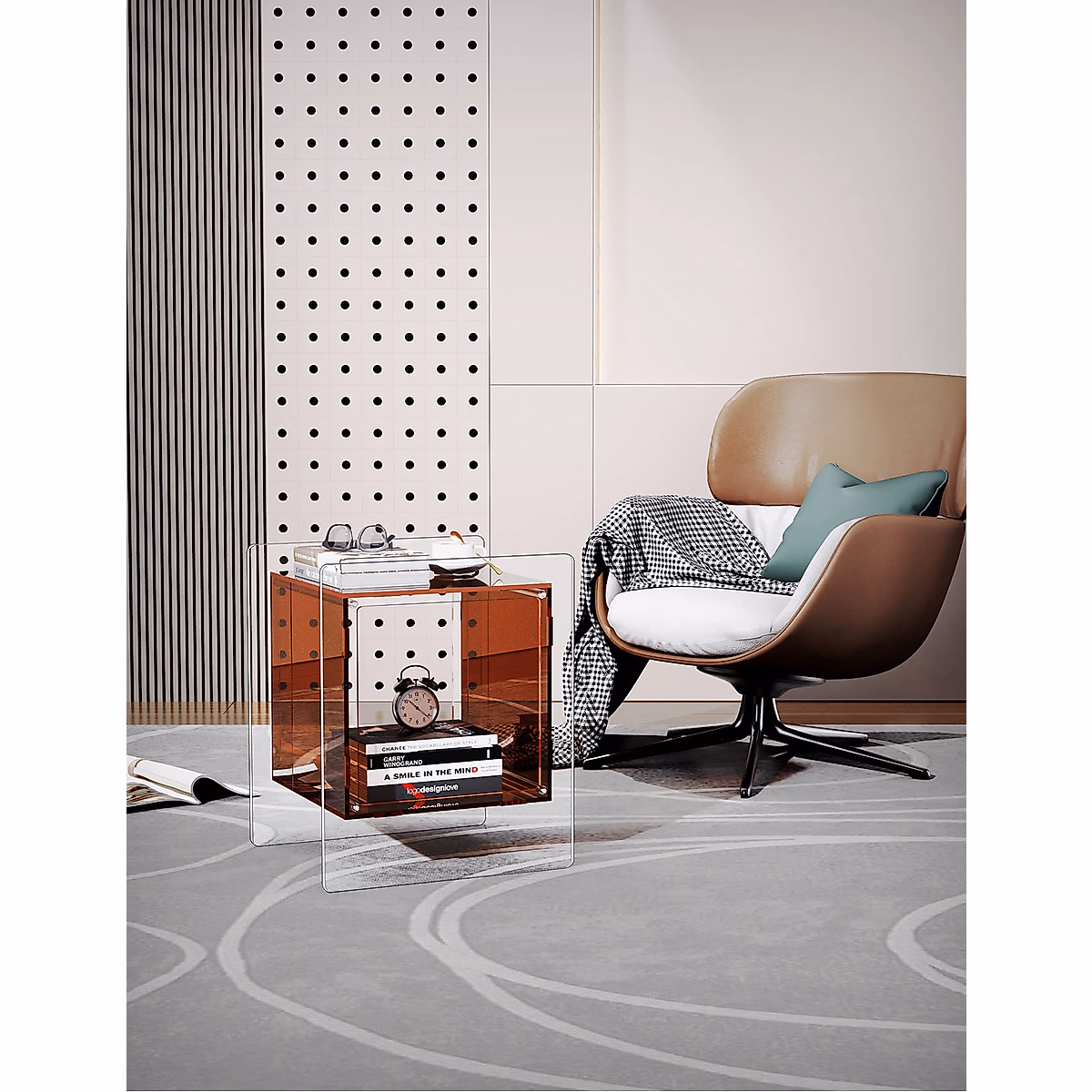 solaround Acrylic Nightstand Colorful Bedside Table with Open Storage Shelf,Clear Side Table for Living Room (1, Dark Brown)