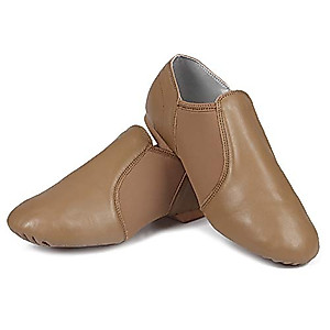 ROGMUJEN Women Tan Jazz Shoes Slip-on Leather for Girls/Boys/Men's/Toddler/Kid's,Brown,10M US