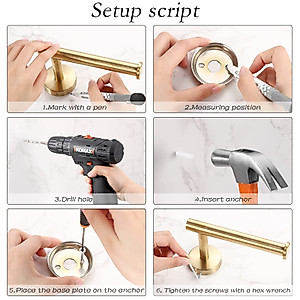 10 Pcs Matte Bathroom Hardware Set SUS304 Bathroom Hanger Set 16 Inch Hand Towel Bar Towel Holder Toilet Paper Holder Angled Hook 2 Robe Towel Hooks Wall Mounted Bathroom Accessory (Gold)