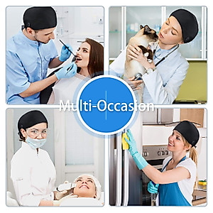 QBA Adjustable Working Cap with Button, Cotton Working Hat Sweatband, Elastic Bandage Tie Back Hats for Women & Men, One Size (2 Pack: Black 2 PCS)