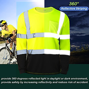 Zhanmai 6 Pack High Visibility Shirts Class 3 Reflective Safety Hi Vis Shirt Long Sleeve Wicking Safety Shirt with Pocket (Yellow)