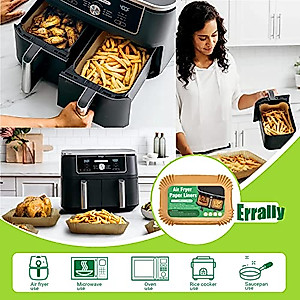 100pcs Air Fryer Disposable Paper Liner for Ninja Dual, Air Fryer Liners Rectangular Food-Grade Parchment Paper 8.6x 5.5 Inches, Ninja Dz201 Air Fryer Accessories Baking Paper(Rectangle)