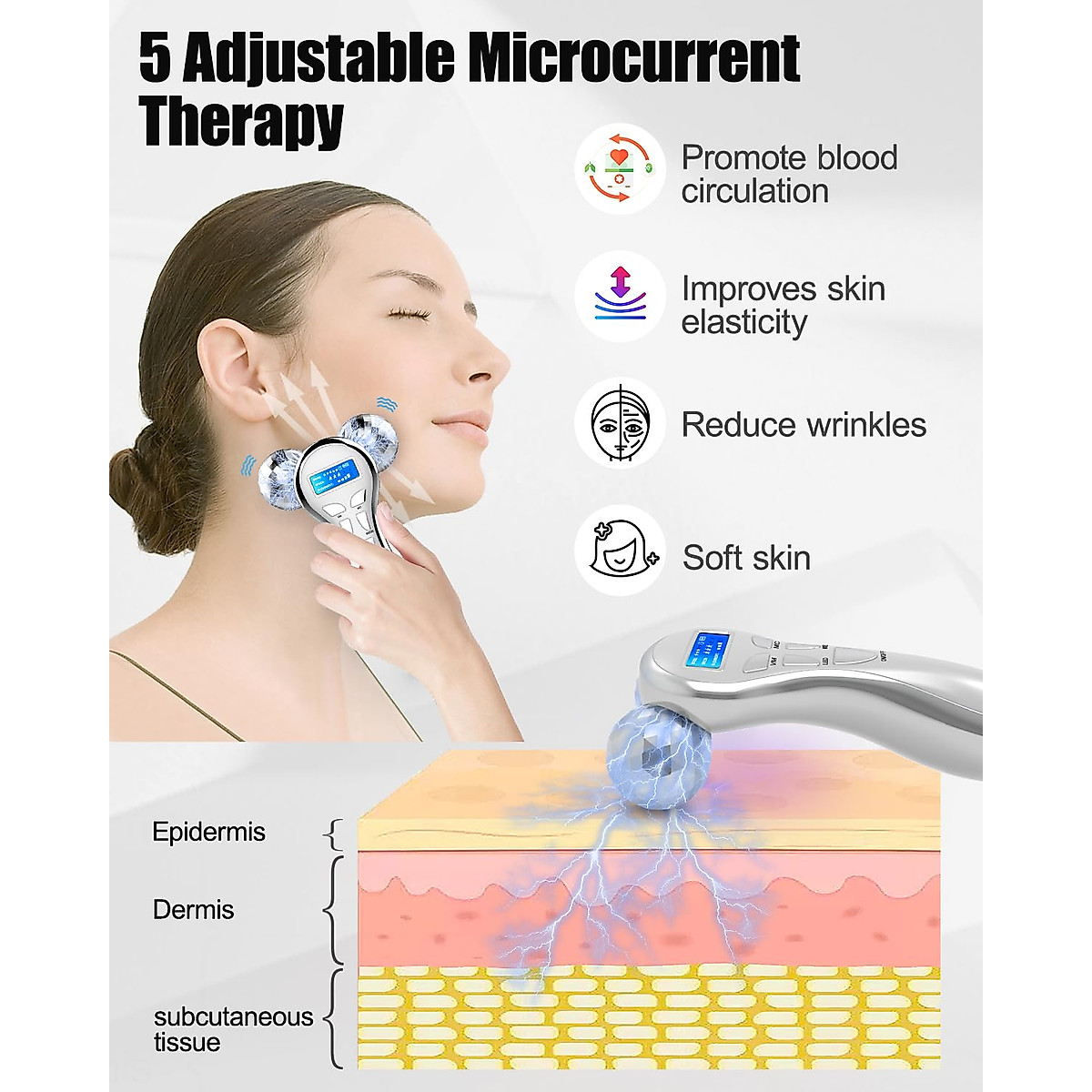 Winyoung Microcurrent Facial Device, Microcurrent Face Massager Roller, 4D Facial Massager Beauty Skin Care Tool for Face Eye Neck, Gifts for Women