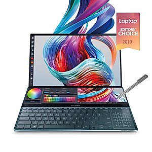 ASUS ZenBook Pro Duo UX581 15.6” 4K UHD NanoEdge Bezel Touch, Intel Core i9-9980HK, 32GB RAM, 1TB PCIe SSD, GeForce RTX 2060, Innovative ScreenPad Plus, Windows 10 Pro - UX581GV-XB94T, Celestial Blue