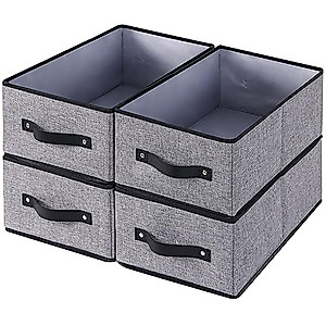 YheenLf Clothing Storage Bins,18.5×11.0×7.9 inches Closet Bin with Handles, Foldable Storage Baskets, Fabric Containers Storage Boxes for Organizing Shelves, Gray, Jumbo, 4-Pack