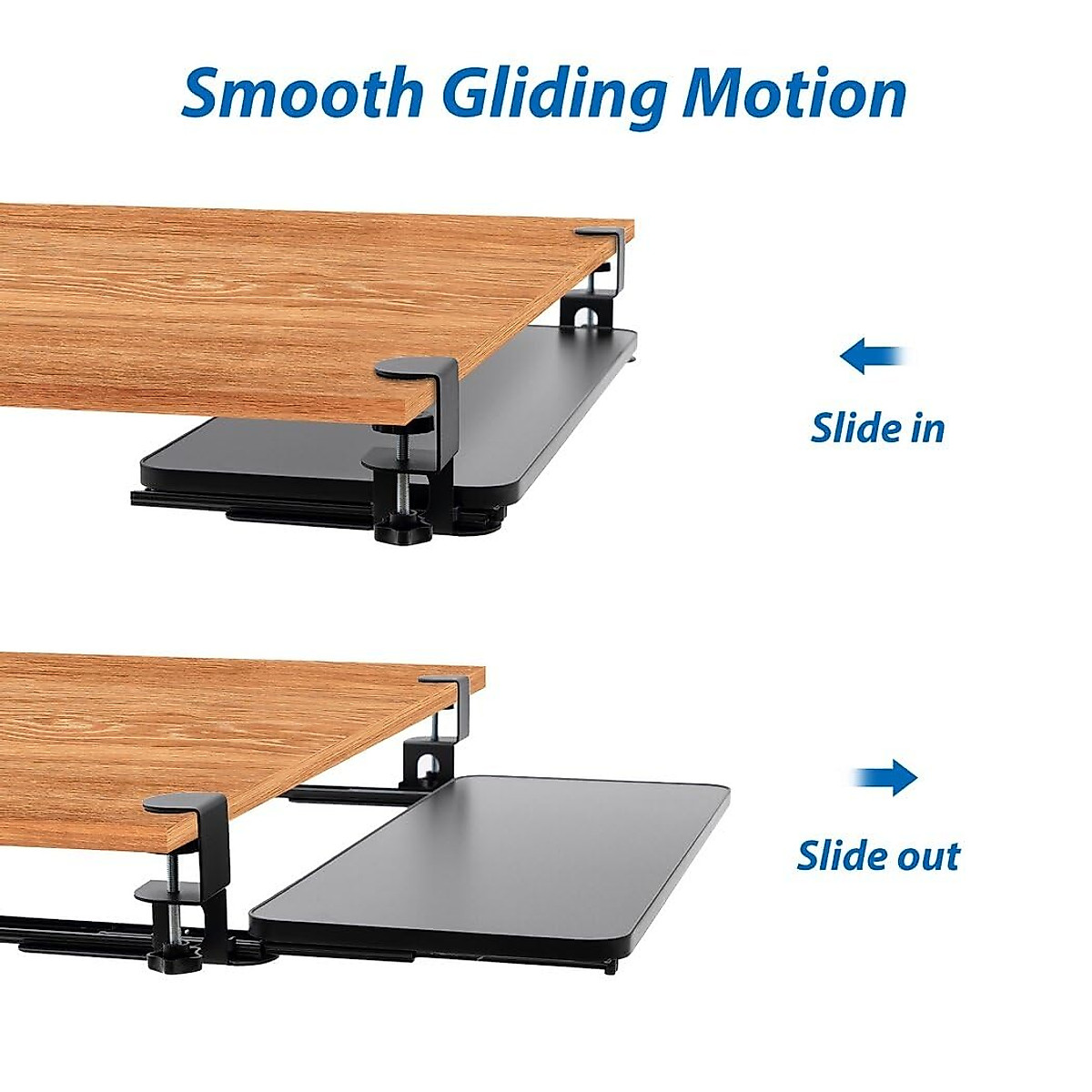 Homaisson Keyboard Tray Under Desk, (XL) Pull Out Keyboard & Mouse Tray with C Clamp, 25''(30.5''Including Clamps) x 10'' Slide-Out Computer Platform Drawer, for Home, Office Typing