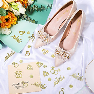 AIEX 300pcs Gold Wedding Table Confetti, Glitter Paper Confetti Just Married Diamond Ring Dots Confetti Table Decorations for Bridal Shower Wedding Bachelor Party