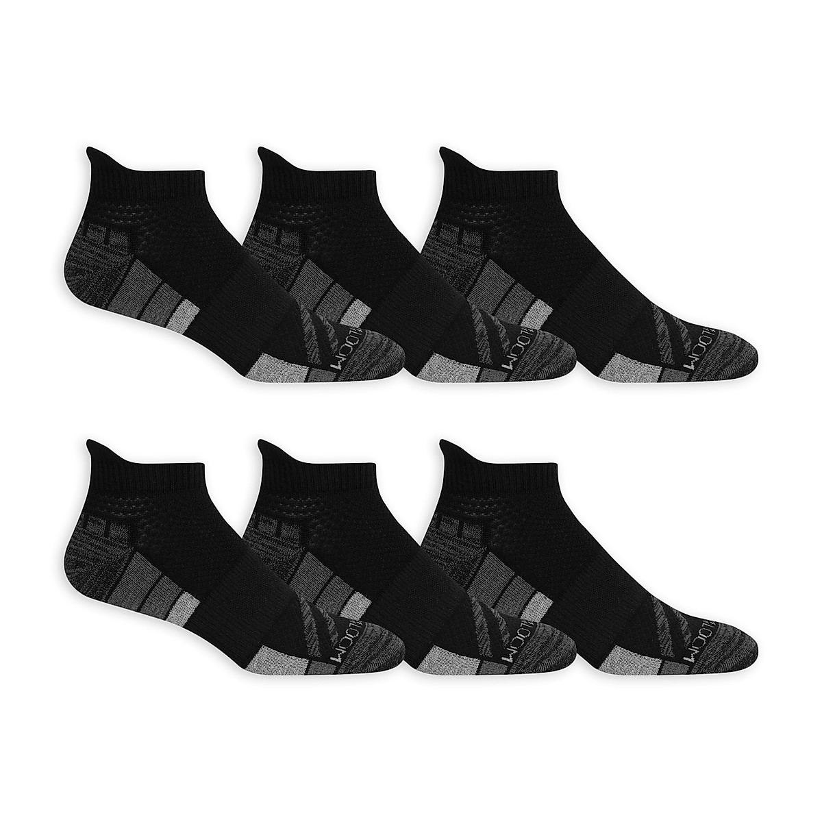 Fruit of the Loom Men's Breathable Performance Cushioned Socks-6 Pair Pack, Low Cut-Black, 12-15