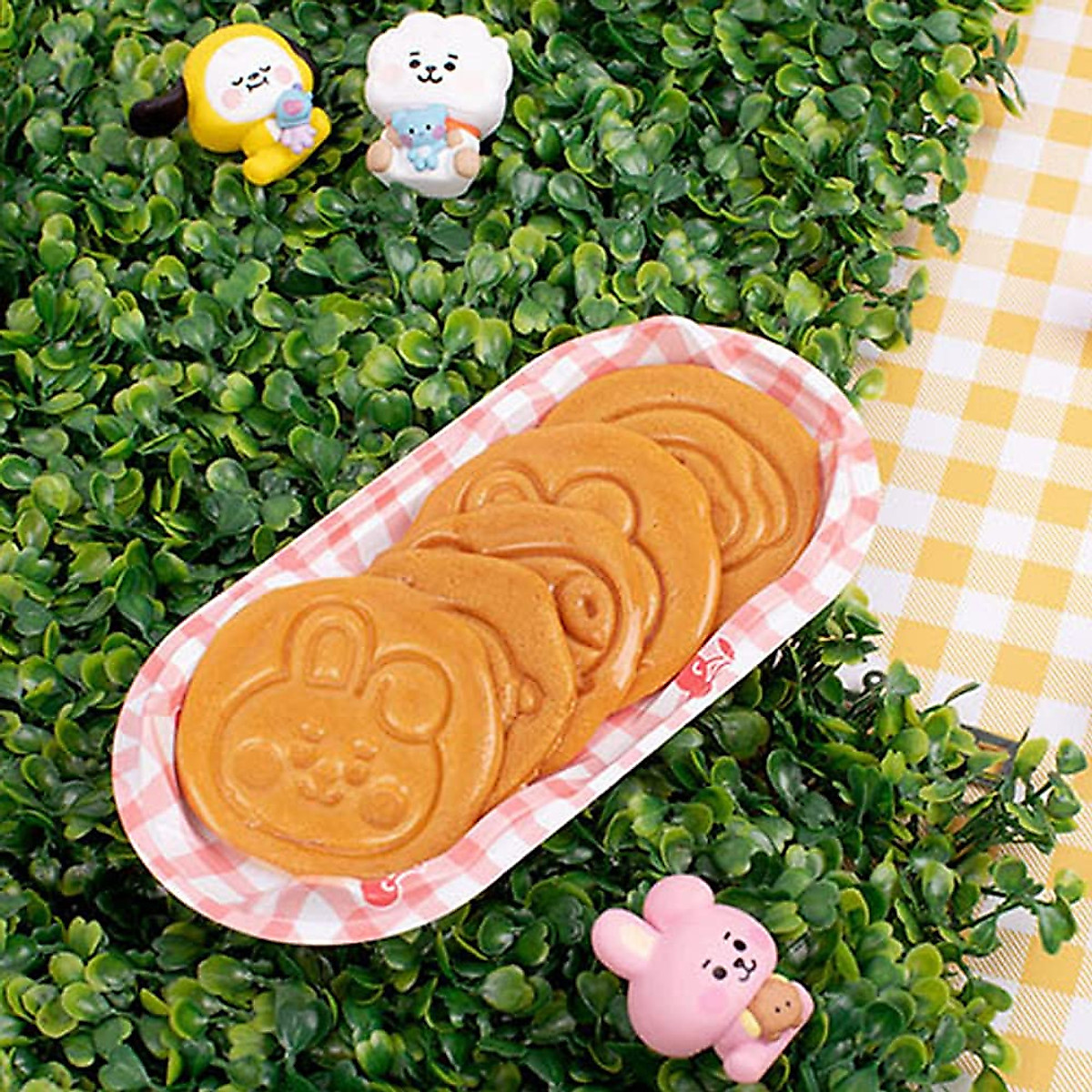 BT21 Squid Biscuits Sugar Pie Game Korean Sugar Candy Making Tools Set DALGONA Kit (7pcs in 1set), Ladle, Shape frame, Press Stainless Steel, bottom plate, Circle case