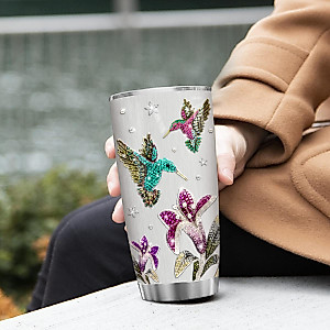 Wassmin Hummingbird Tumbler Personalized Gifts For Women Girls Lady Jewelry Drawings Style Tumblers Stainless Steel Insulated Coffee Travel Mug Stuff Birthday Christmas Cup Spirit Gift
