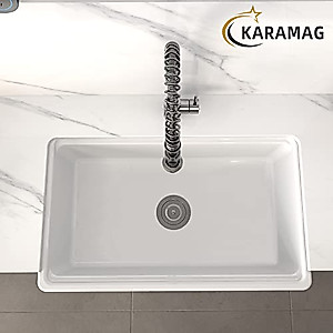 KARAMAG 33 Inch Workstation Farmhouse Kitchen Sink with Accessories, Reversible Apron-Front Single Bowl Kitchen Sink Ceramic White Farm Sinks Undermount For Kitchens